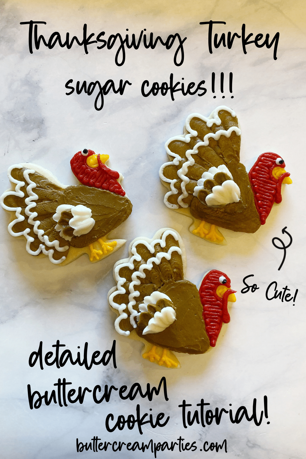 How to Decorate Cute Thanksgiving Turkey Buttercream Sugar Cookies